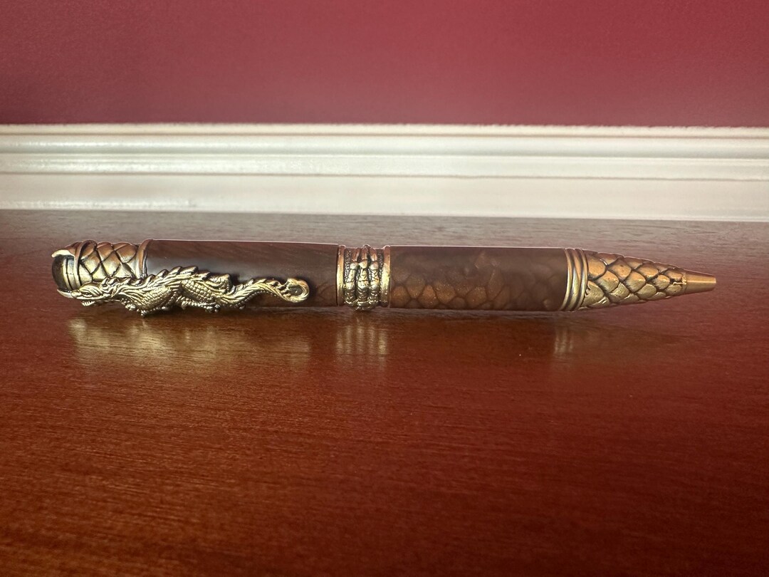 Dragon Pen - Handmade Pen - Tiger Eye Crystal - Antique Brass - Golden ...