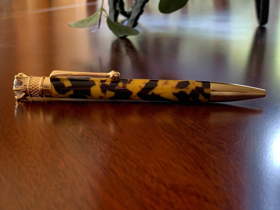 Tortoise Crown Jewel Pen, Acrylic Pen, 24k Gold Finish, Crystal, Gift ...