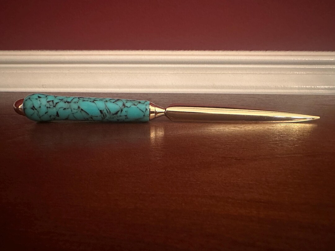 Letter Opener | Envelope Opener | Turquoise Acrylic | Gold Finish Blade ...