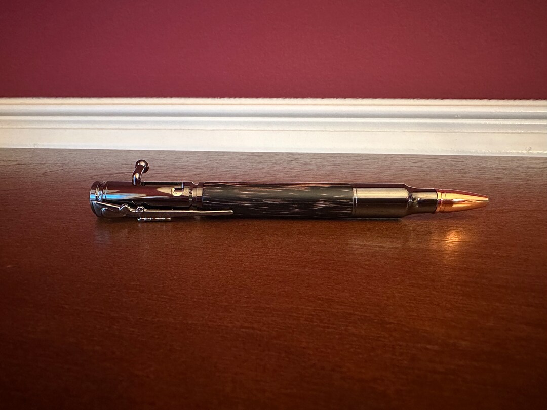 Bolt Action Bullet Pen Black Palm Wood Gun Metal Finish Rifle Clip Ink ...