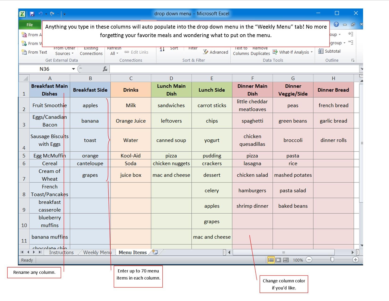 Drop-down Menu Planner in Excel - Etsy