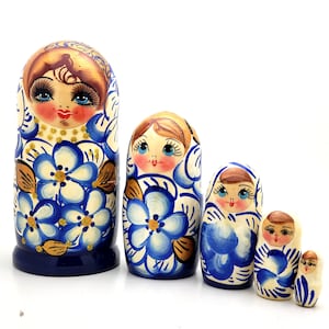 Traditional Nesting Dolls Set in Blue or Black, Beautiful Stacking ...