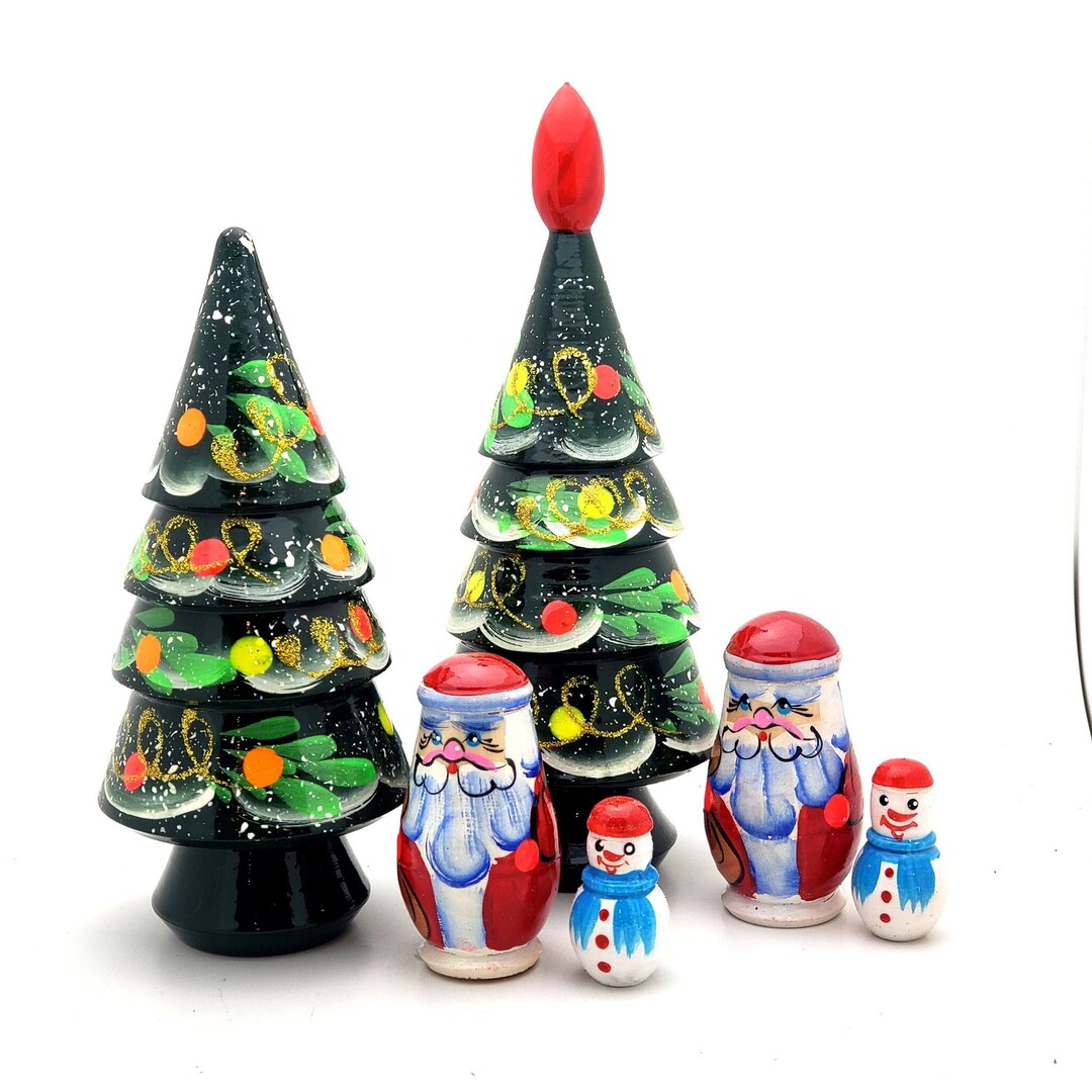 Christmas Tree Nesting Dolls With Santa and Snowman Nesting Dolls ...