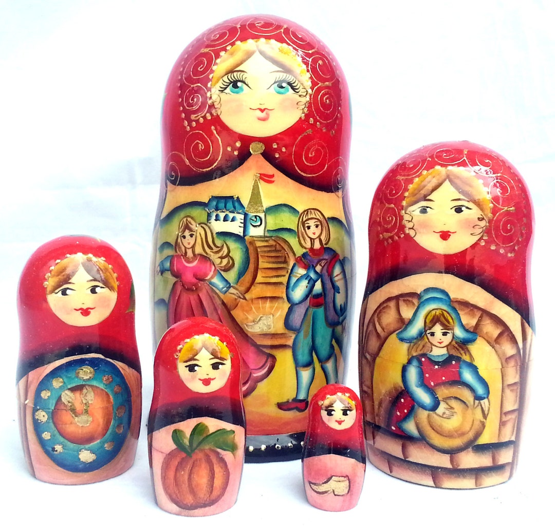 Cinderella Fairy Tale Nesting Dolls Set, Hand Painted Stacking ...