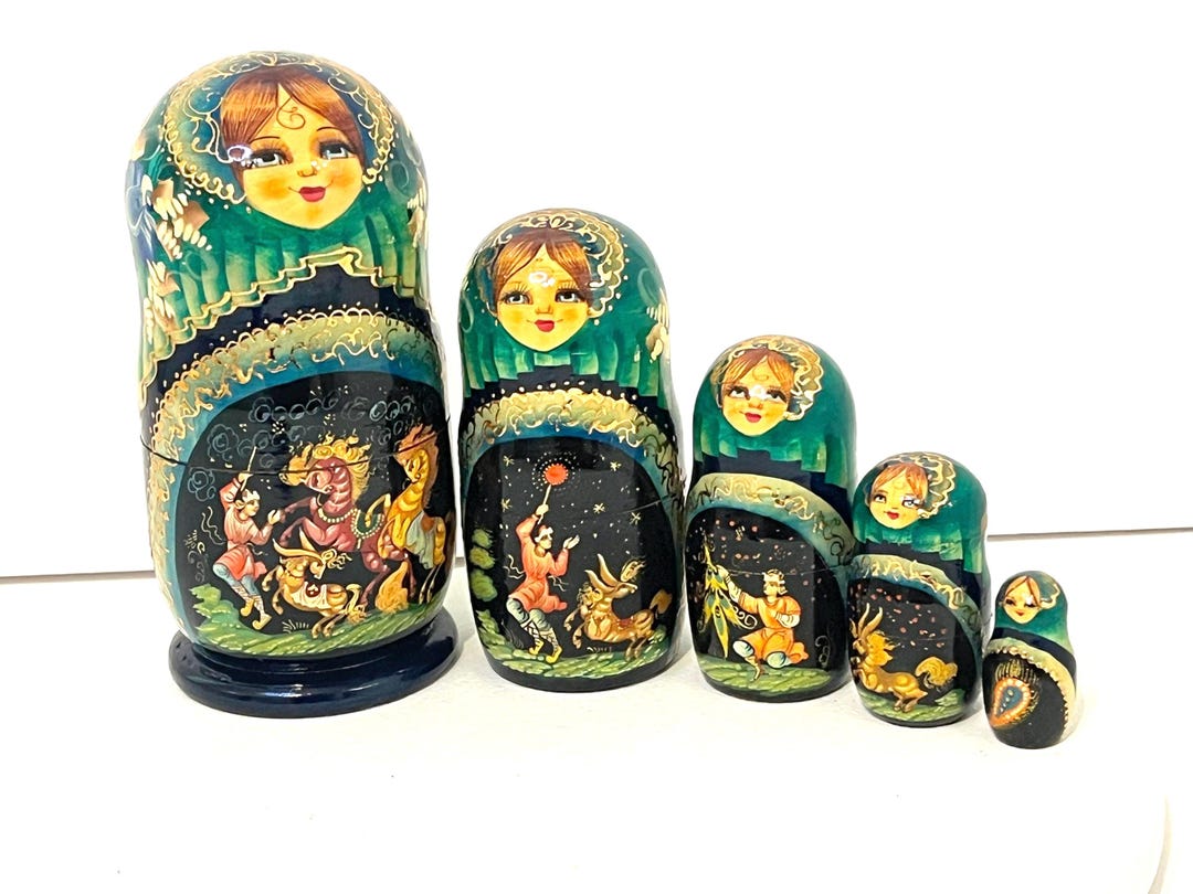 Handpainted Nesting Dolls, Ivan the Fool and Humpbacked Horse, 5-piece ...