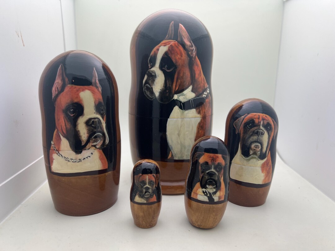 Boxer Dog Nesting Dolls Set, Puppy Stacking Handmade Wooden Doll Set - Etsy