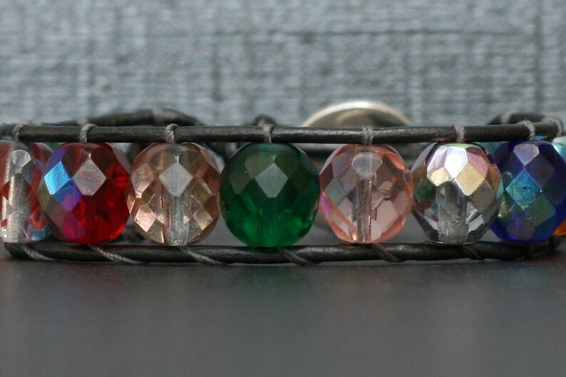 Gypsy jewelry crystal on pewter leather single wrap bracelet | Etsy