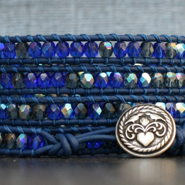 Leather Sapphire Bracelet - Etsy