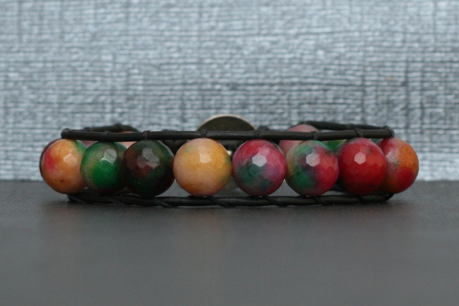 Jade on Black Leather - Stacking Bangle Wrap Bracelet - Multicolor ...