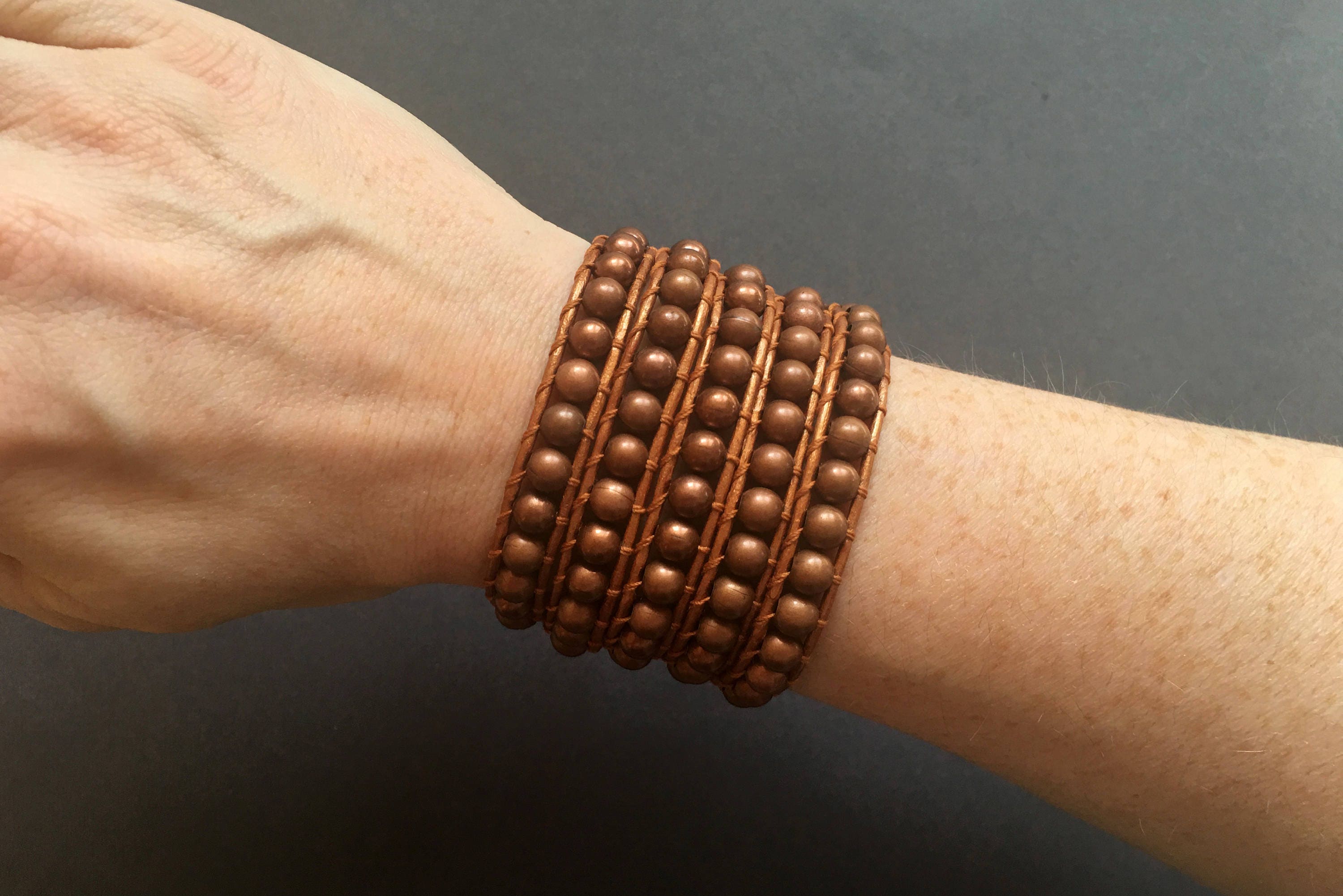 Copper wrap bracelet bohemian beaded leather jewelry boho | Etsy