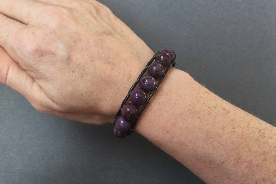 Lepidolite bracelet stacking wrap bracelet purple gemstone | Etsy