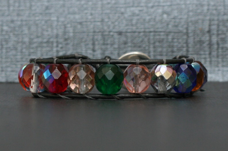 Gypsy jewelry crystal on pewter leather single wrap bracelet | Etsy
