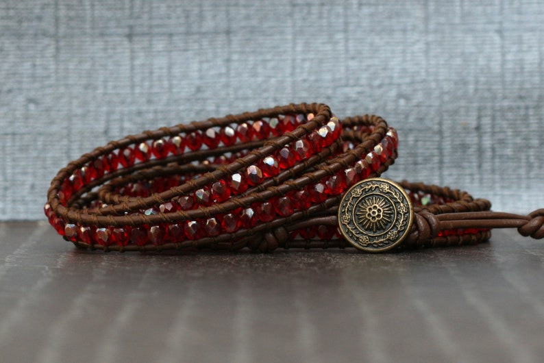 Ruby Crystal Wrap Bracelet Ruby Red Aurora Borealis Crystal | Etsy