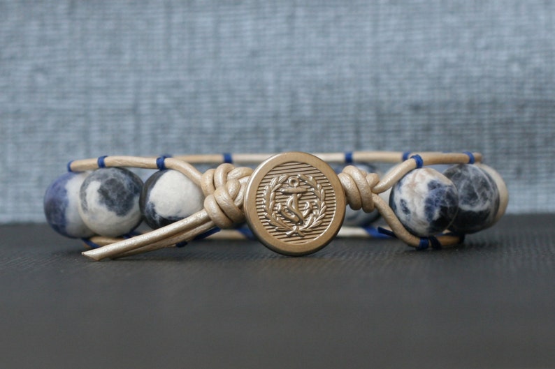 Anchor bracelet sodalite bracelet leather gemstone | Etsy
