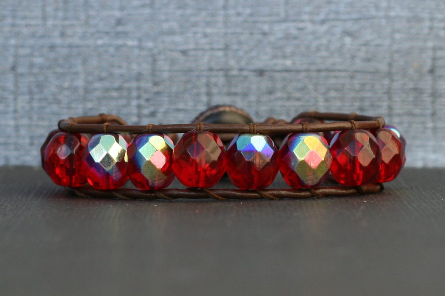 Ruby red bracelet leather and crystal wrap bracelet dark | Etsy