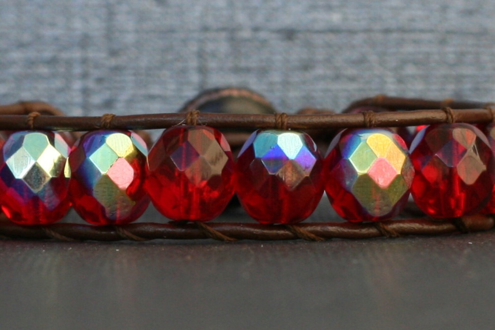 Ruby Red Bracelet - Leather and Crystal Wrap Bracelet - Dark Brown ...