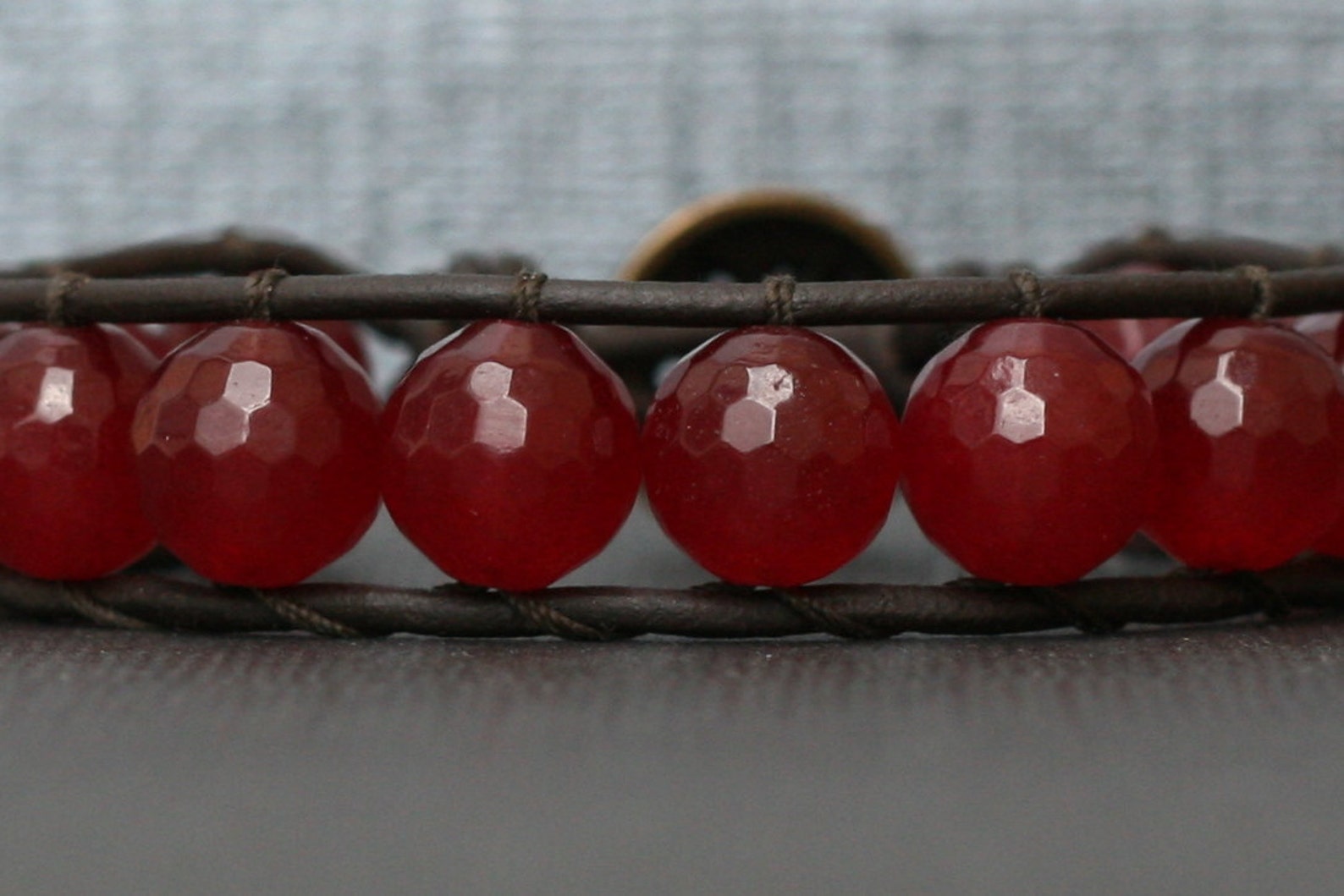 Ruby Red Jade on Black Brown Leather Boho Wrap Bracelet | Etsy