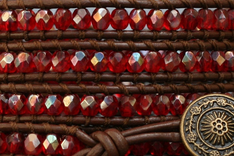 Ruby Crystal Wrap Bracelet- Ruby Red Aurora Borealis Crystal on Dark ...