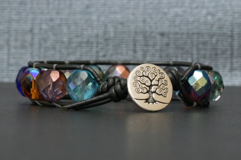 Gypsy jewelry crystal on pewter leather single wrap bracelet | Etsy