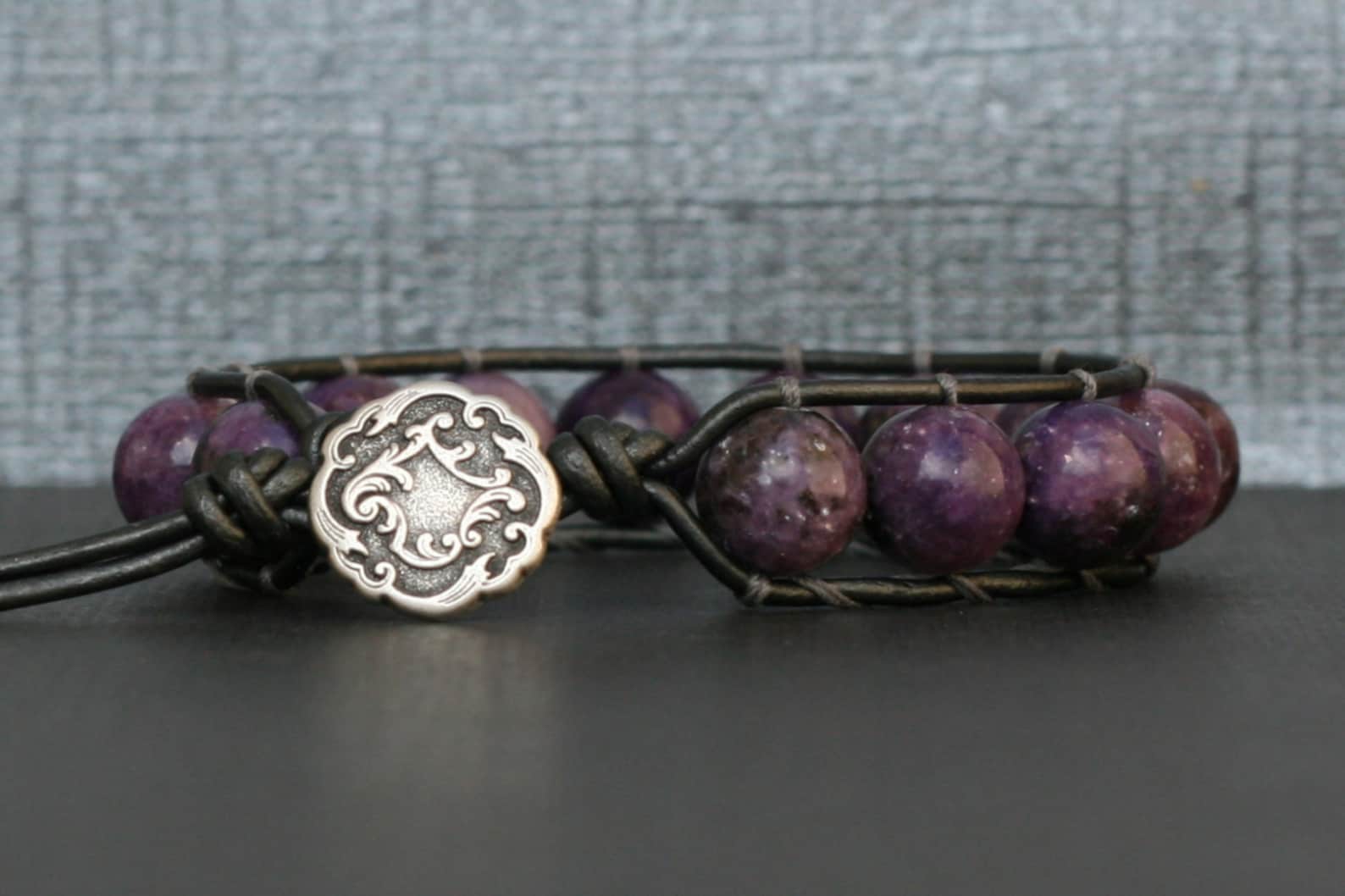 Lepidolite bracelet stacking wrap bracelet purple gemstone | Etsy