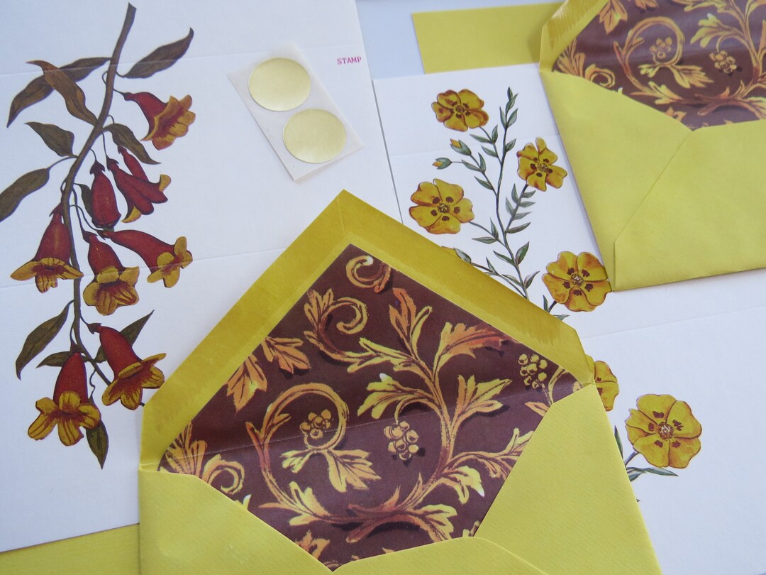Vintage Stationery Assortment ~ Retro Yellow Gold Browns Flowers ...