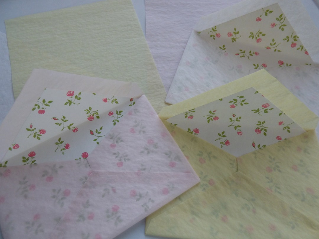 Vintage 50s 60s Stationery Sheets Yellow White & Pink Onion Skin Letter ...