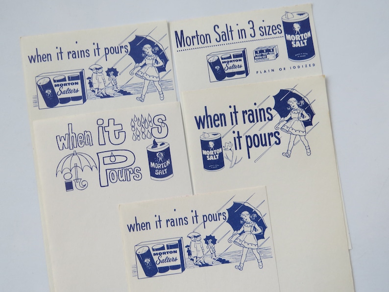 Vintage Morton Salt Girl Memo Sheets "when It Rains It Pours" Umbrella ...