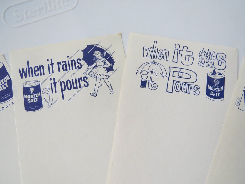 Vintage Morton Salt Girl Memo Sheets "when It Rains It Pours" Umbrella ...