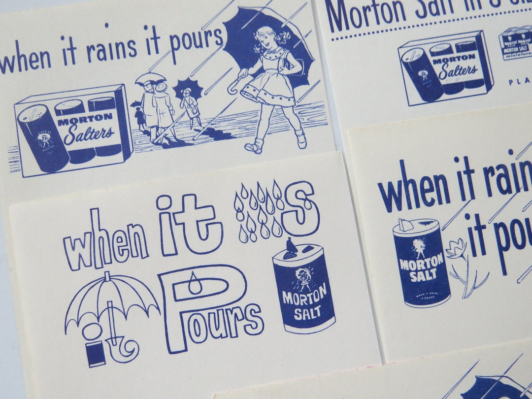 Vintage Morton Salt Girl Memo Sheets "when It Rains It Pours" Umbrella ...