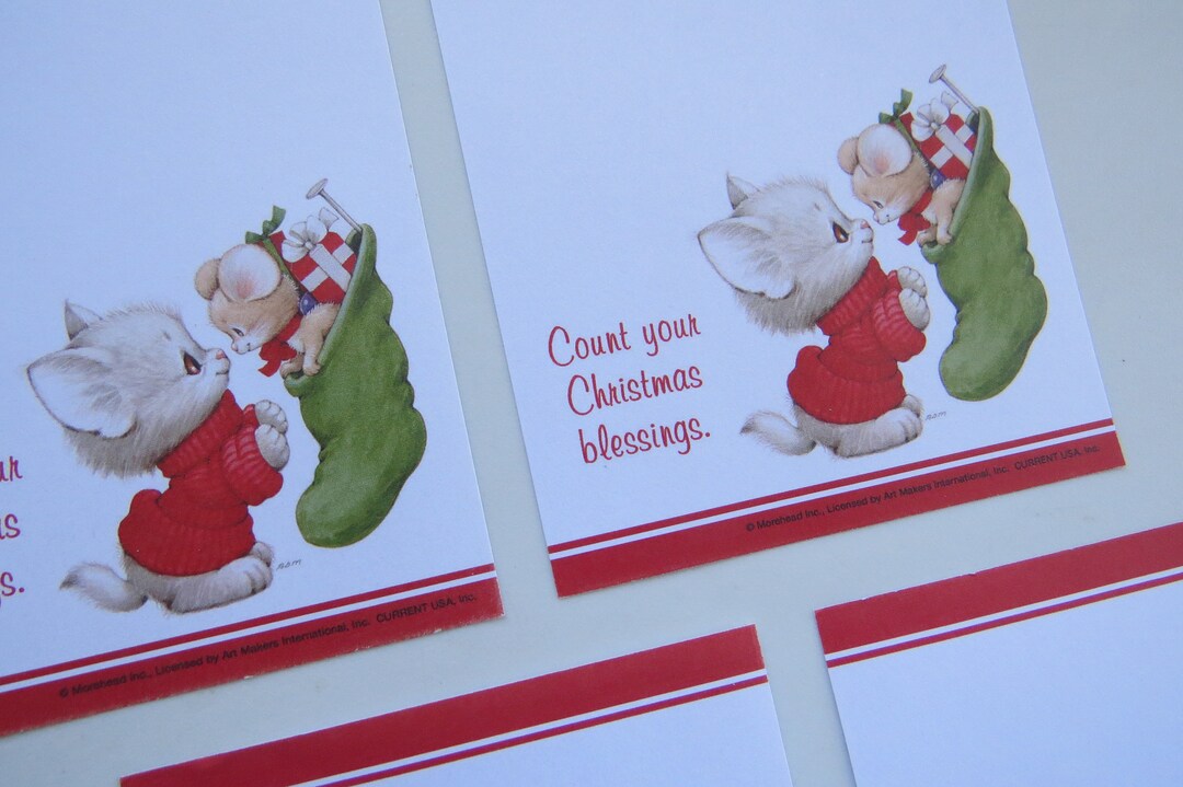 Vintage Ruth Morehead Kitten Christmas Stocking Mouse Blessings Memo ...