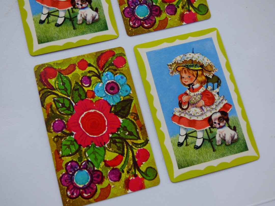 Vintage Little Girl & Puppy ~ Playing Card Ephemera ~ Flower Power ...