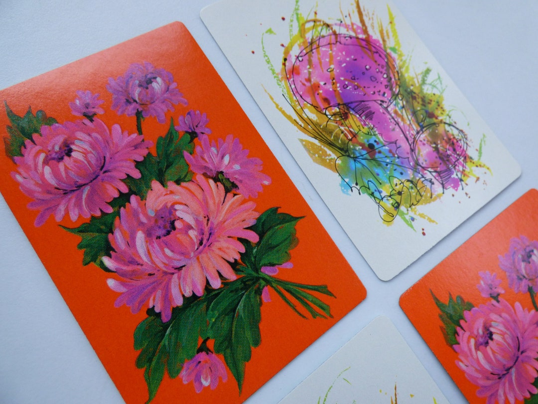 Vintage Craft or Swap Lot ~ Groovy 70's MUMS & MUSHROOMS Playing Cards ...