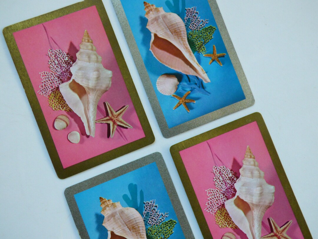 Vintage 60s Pink & Blue ~ Seashell Playing Cards ~ Craft Swap Collage ...