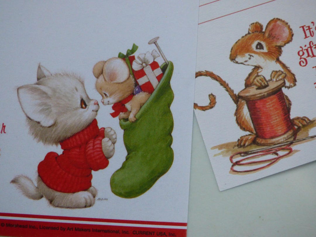 Vintage Ruth Morehead Kitten Christmas Stocking Mouse Blessings Memo ...
