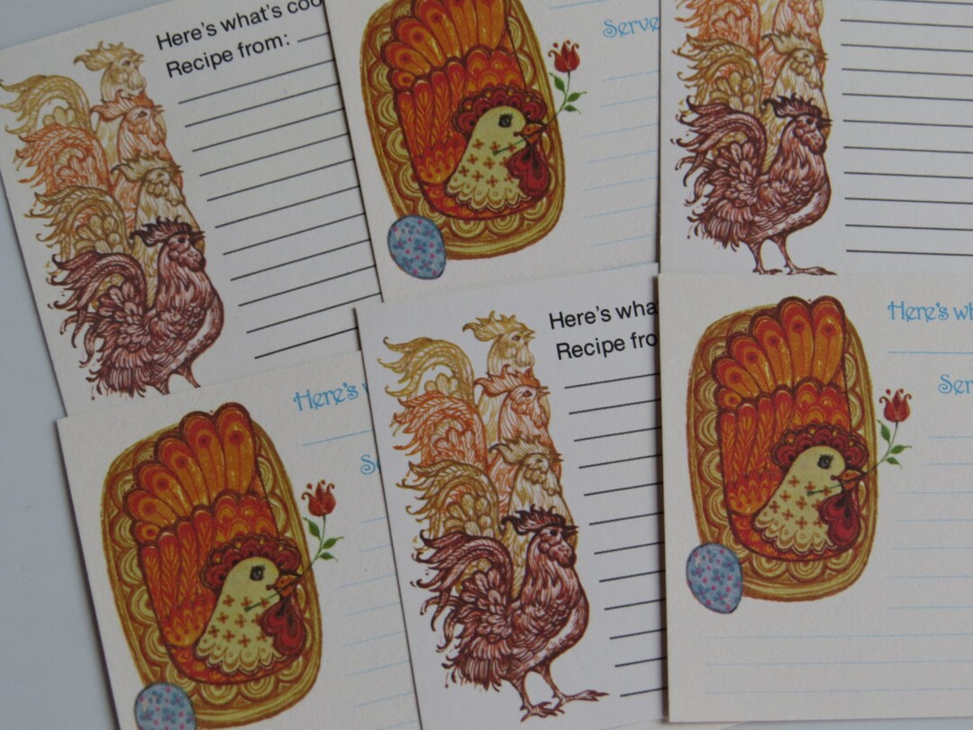Rare 80's Recipe Cards Current Chicken & Rooster X 6 Heirloom Recipes ...