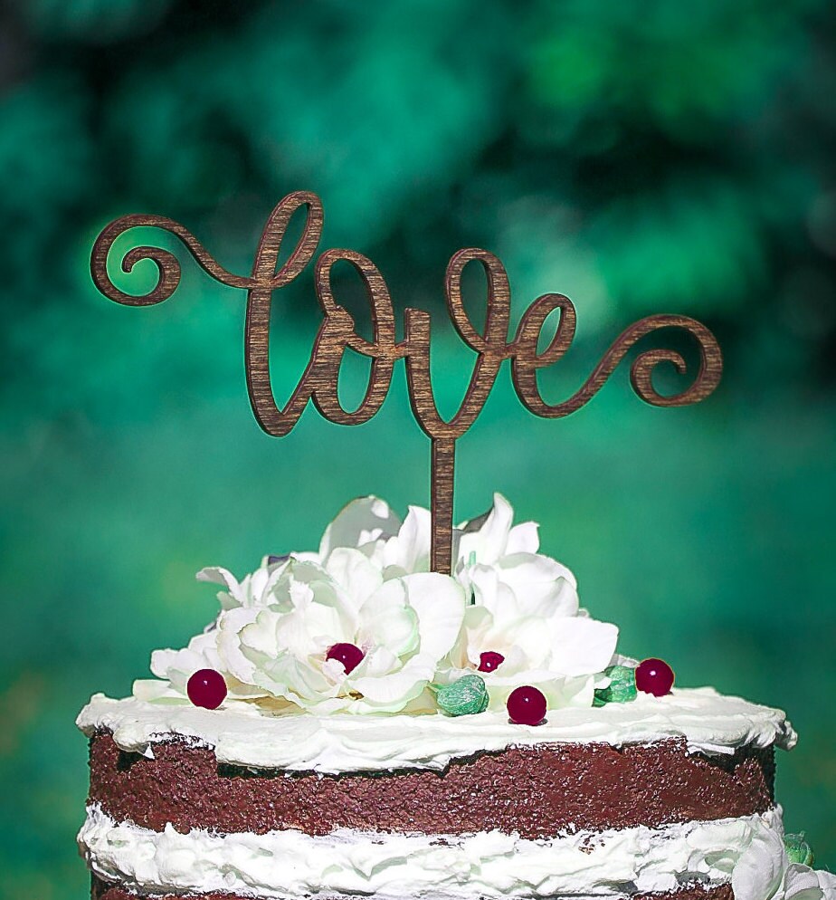 Rustic LOVE Wedding Cake Topper | Wooden Cake Topper | Engagement Cake ...