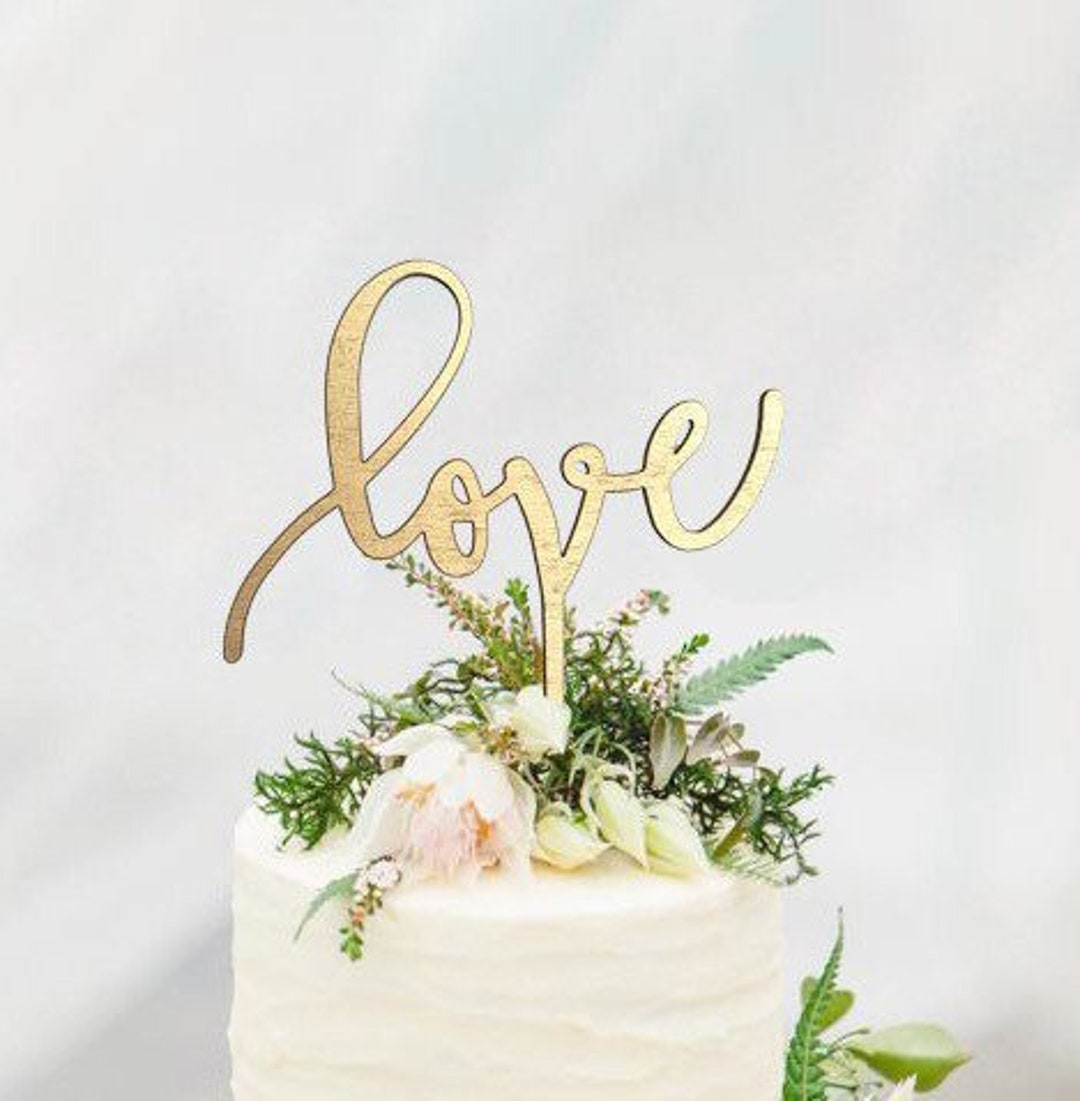 GOLD LOVE Cake Topper - Wooden Cake Topper - Engagement Cake Topper ...