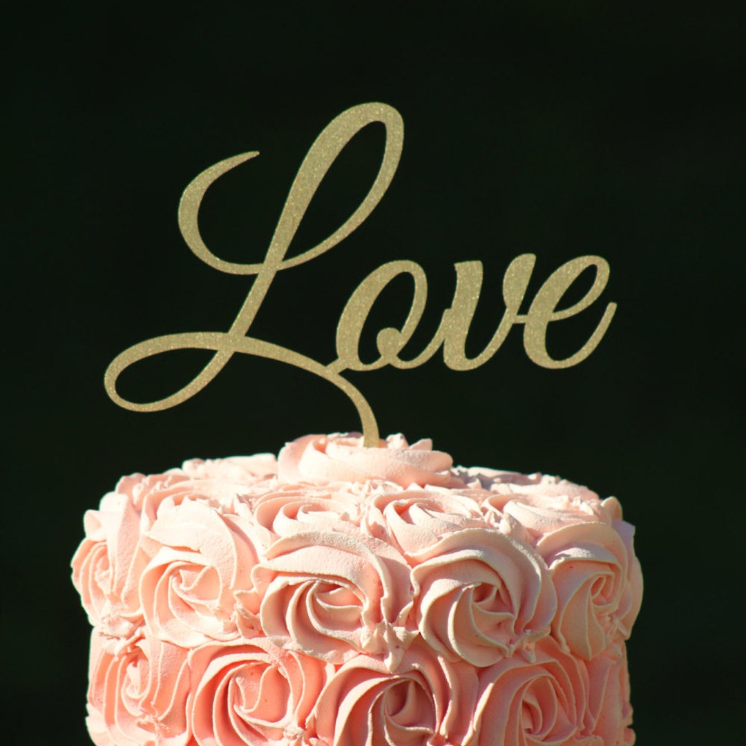 Gold LOVE Wedding Cake Topper - Wooden Cake Topper - Engagement Cake ...