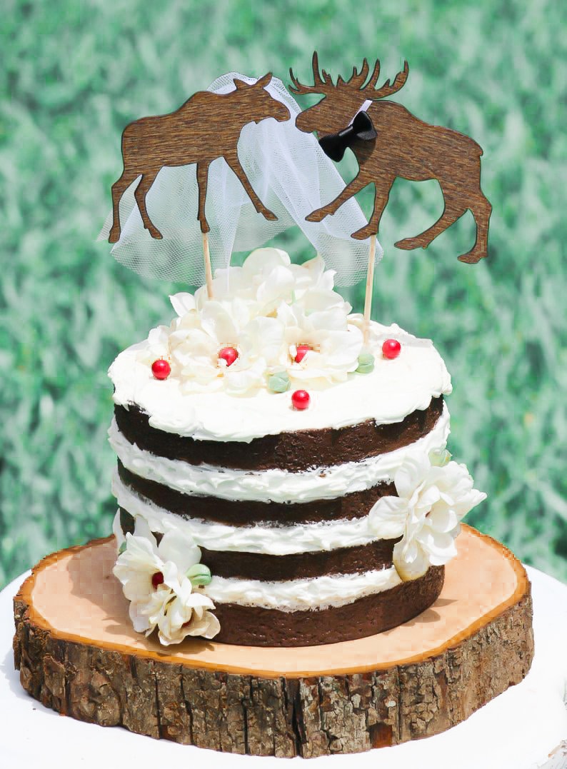 Moose Wedding Cake Topper Bull and Cow Moose Bride and - Etsy