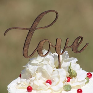 Rustic LOVE Wedding Cake Topper - Wooden Cake Topper - Engagement Cake ...