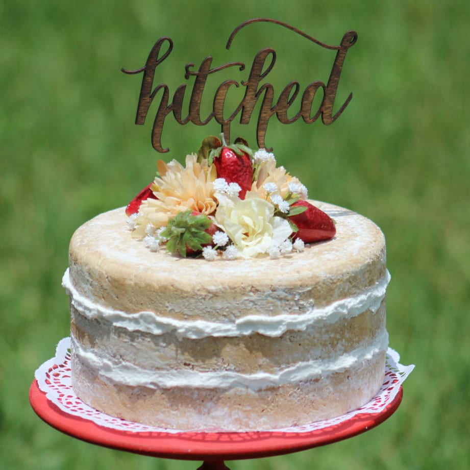 Rustic Hitched Cake Topper - Rustic Country Chic Wedding Cake Topper - Wedding Cake Toppers - Etsy