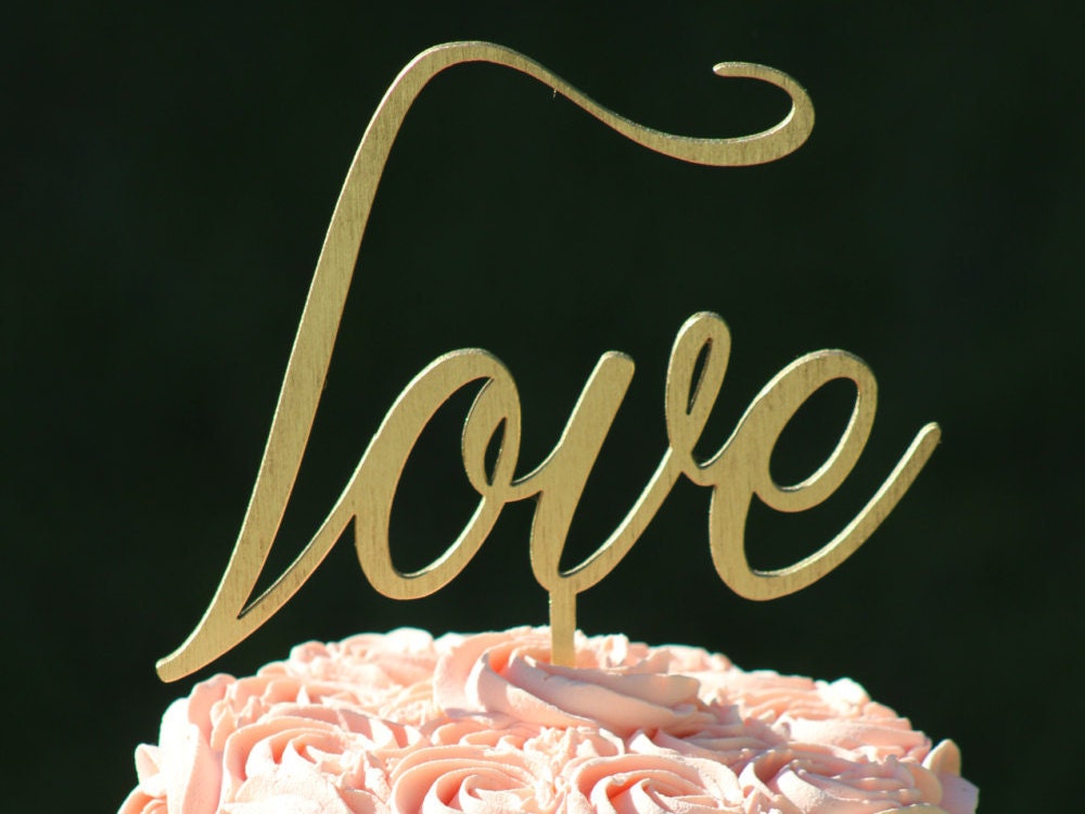 Gold LOVE Wedding Cake Topper - Wooden Cake Topper - Engagement Cake ...
