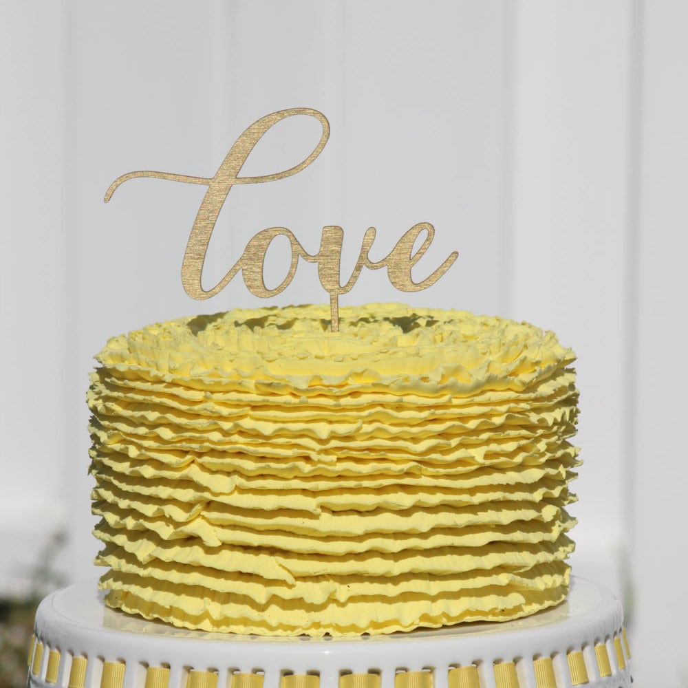 Gold LOVE Wedding Cake Topper - Wooden Cake Topper - Engagement Cake ...