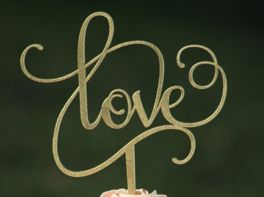 Gold LOVE Wedding Cake Topper - Wooden Cake Topper - Engagement Cake ...