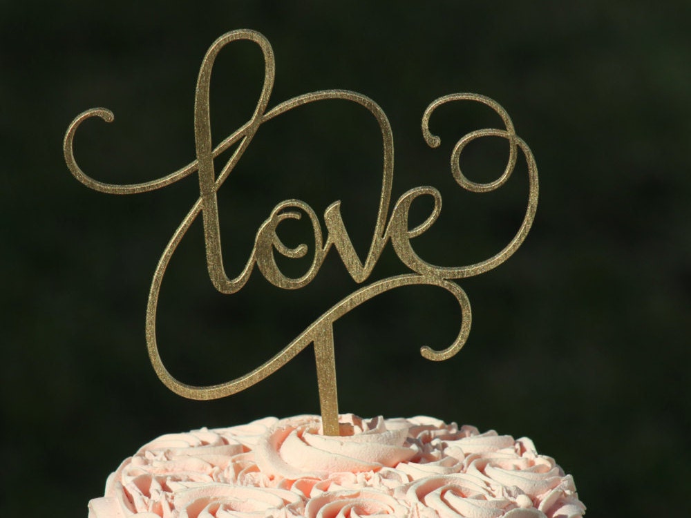 Gold LOVE Wedding Cake Topper - Wooden Cake Topper - Engagement Cake ...