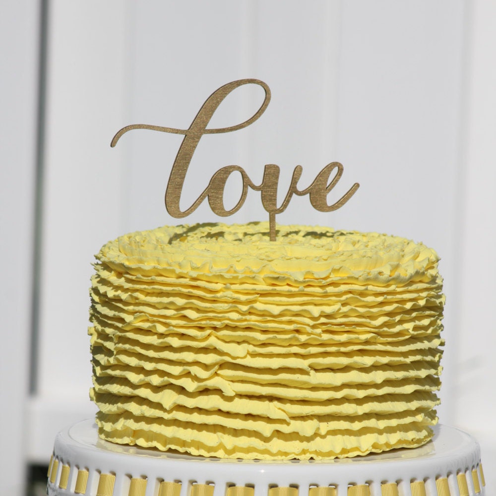 Gold LOVE Wedding Cake Topper - Wooden Cake Topper - Engagement Cake ...