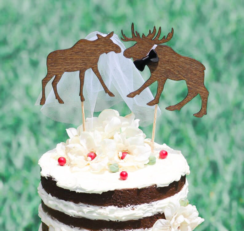 Moose Wedding Cake Topper Bull and Cow Moose Bride and - Etsy