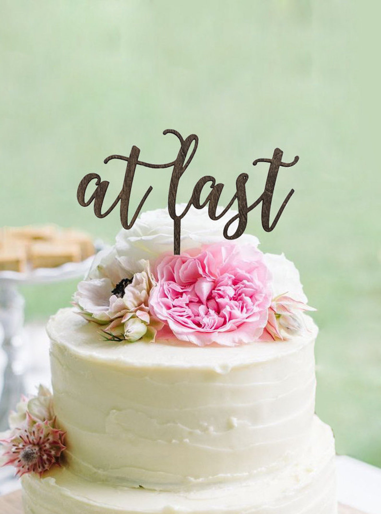 Rustic AT LAST Cake Topper Rustic Country Chic Wedding Cake - Etsy