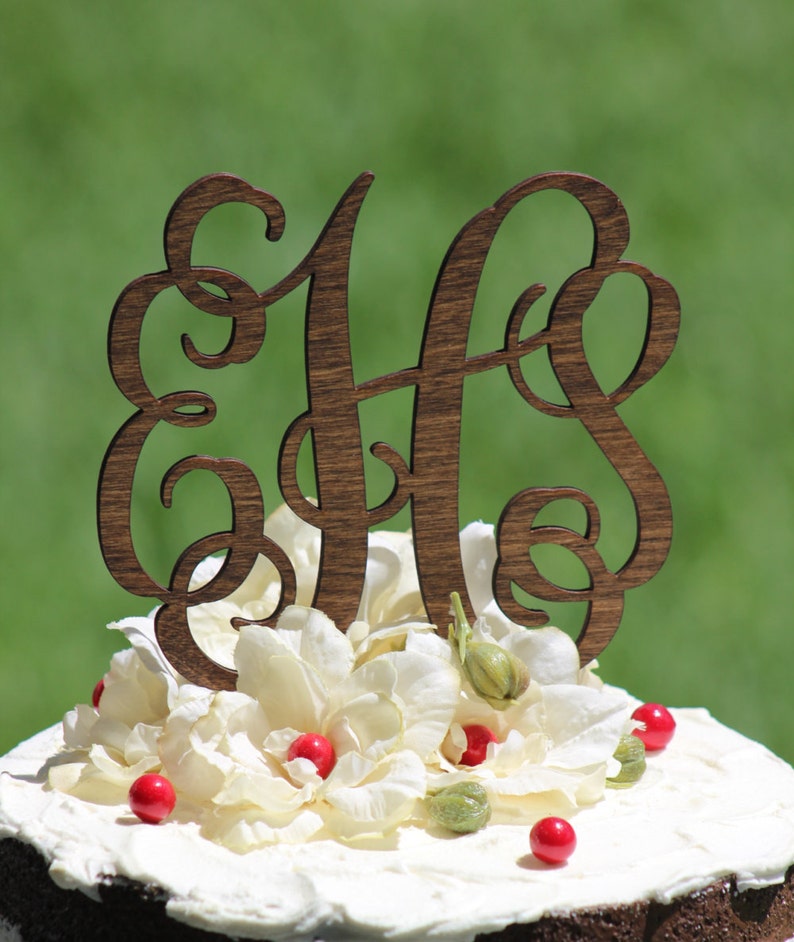 Rustic Wooden Monogram Wedding Cake topper Wooden cake | Etsy