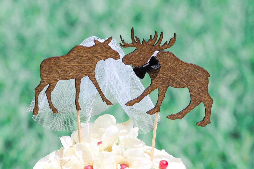 Moose Wedding Cake Topper - Bull and Cow Moose- Bride and Groom ...